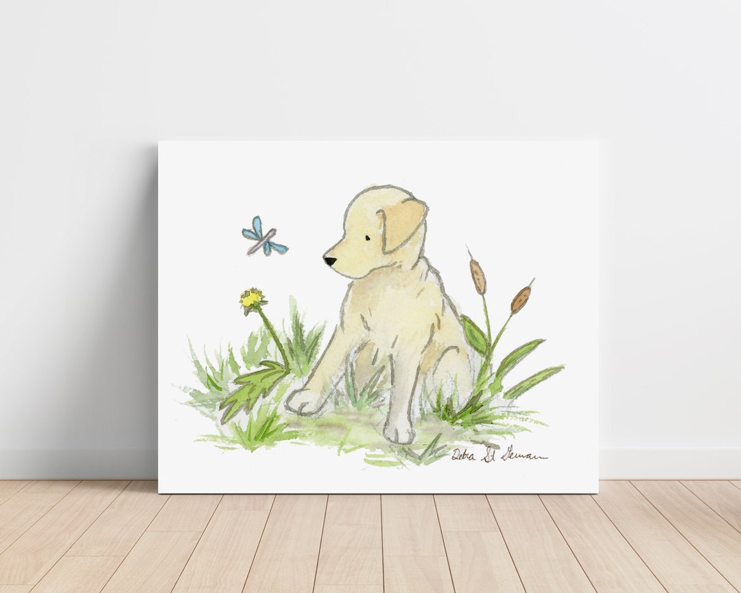 Yellow Lab Art, Puppy Canvas Nursery Art, Labrador Retriever Art ...