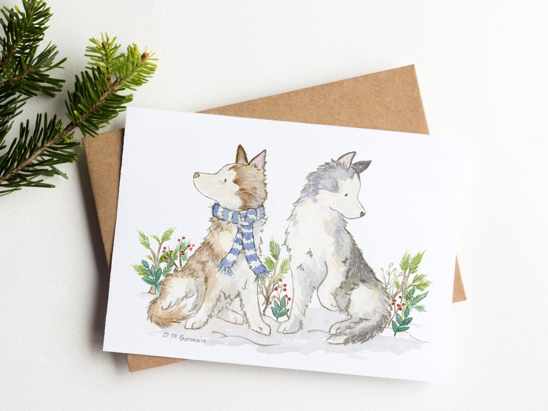 Husky Christmas Card Set, Malamute Holiday Card, Siberian Husky Lover ...