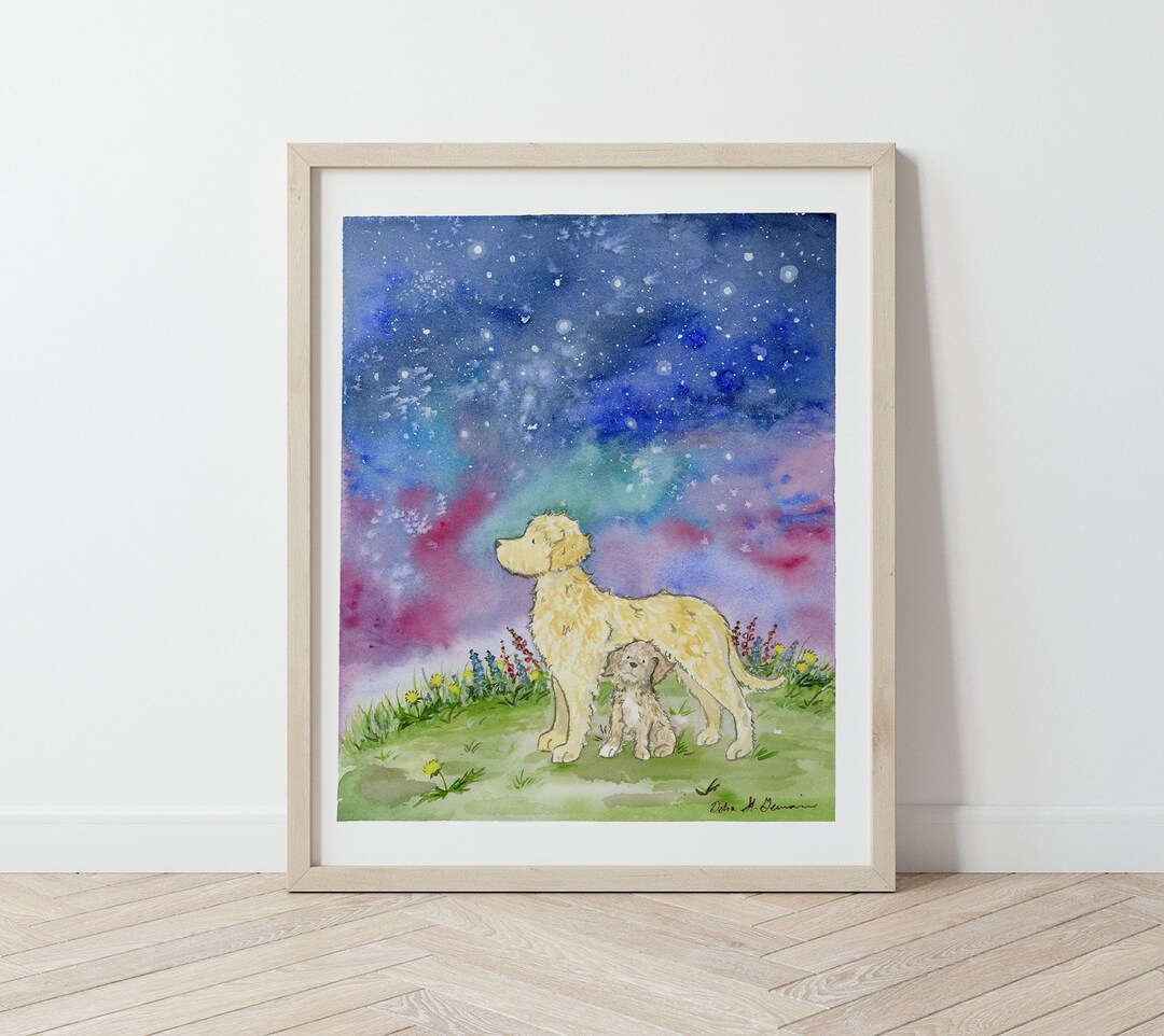 Labradoodle Art, Golden Doodle, Starry Skies, Star Gazing, Pet Portrait ...