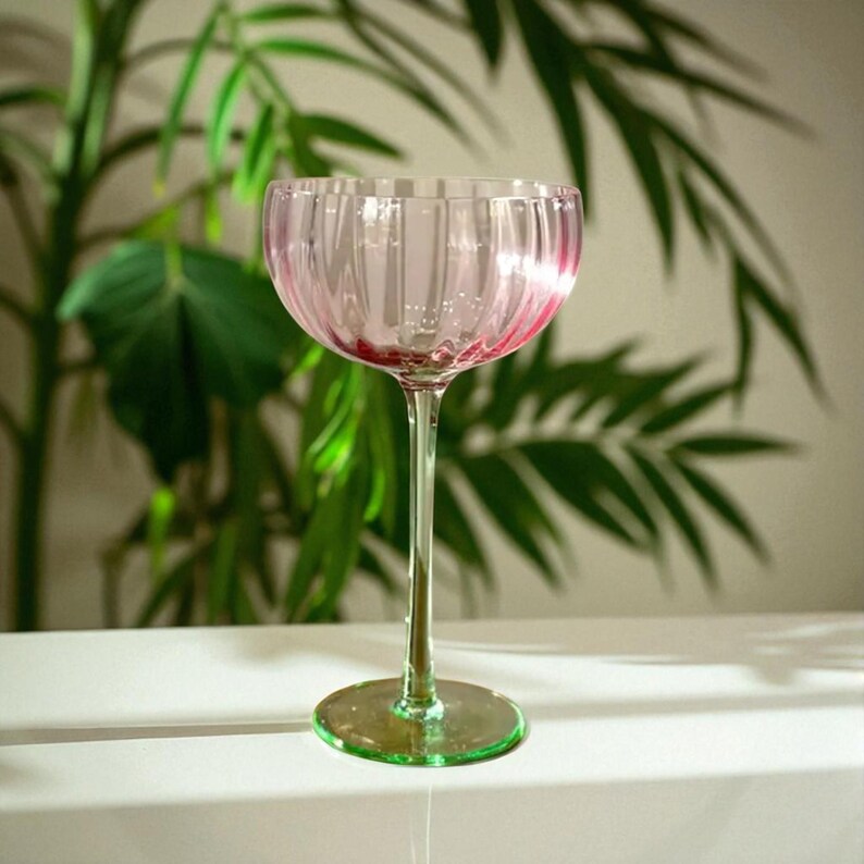 Colorful Ribbed Glass Coupe: Elegant Cocktail Champagne Glass - Etsy