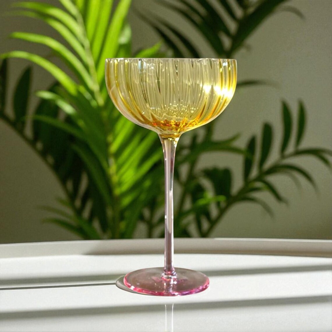 Colorful Ribbed Glass Coupe: Elegant Cocktail Champagne Glass - Etsy