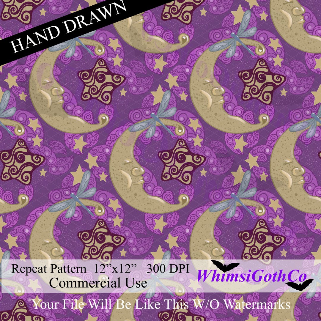 Celestial Moon Stars Whimsigoth Coquette Seamless Pattern PNG Digital ...