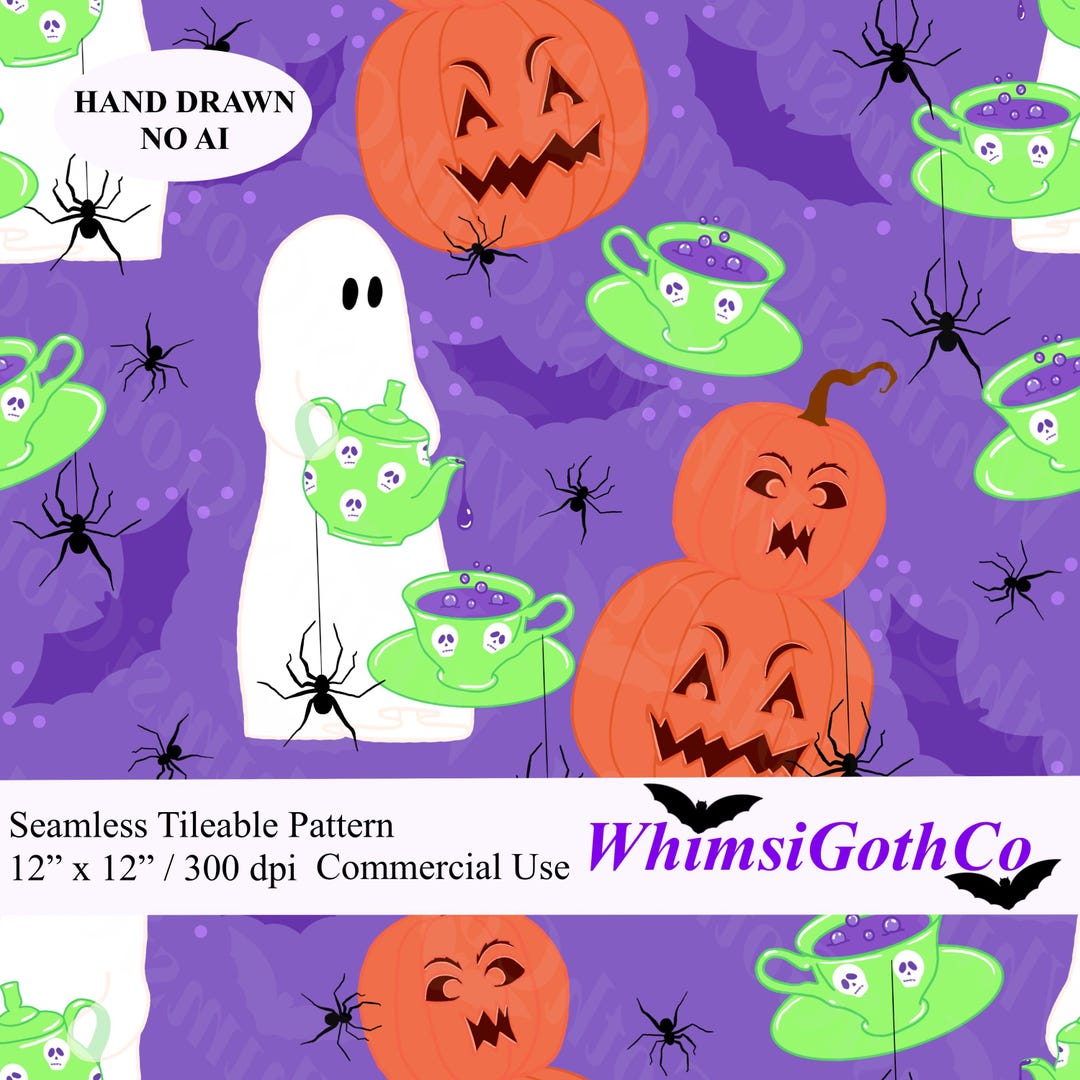 Hygge Ghost Tea Party With Scary Pumpkins Bats Spiders Teacups Teapots ...