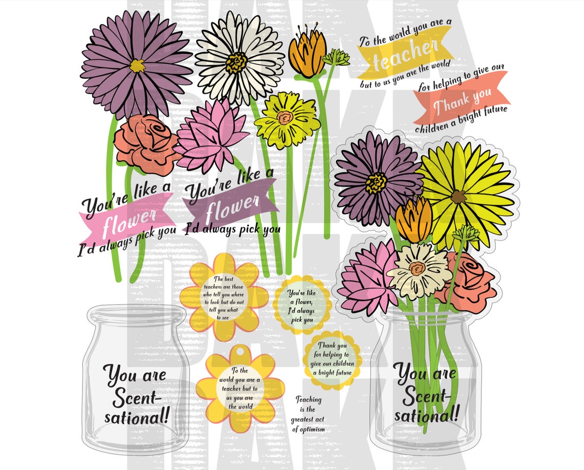 Teacher Appreciation Day Flower Theme PNG and SVG Kit + BONUS File - Etsy