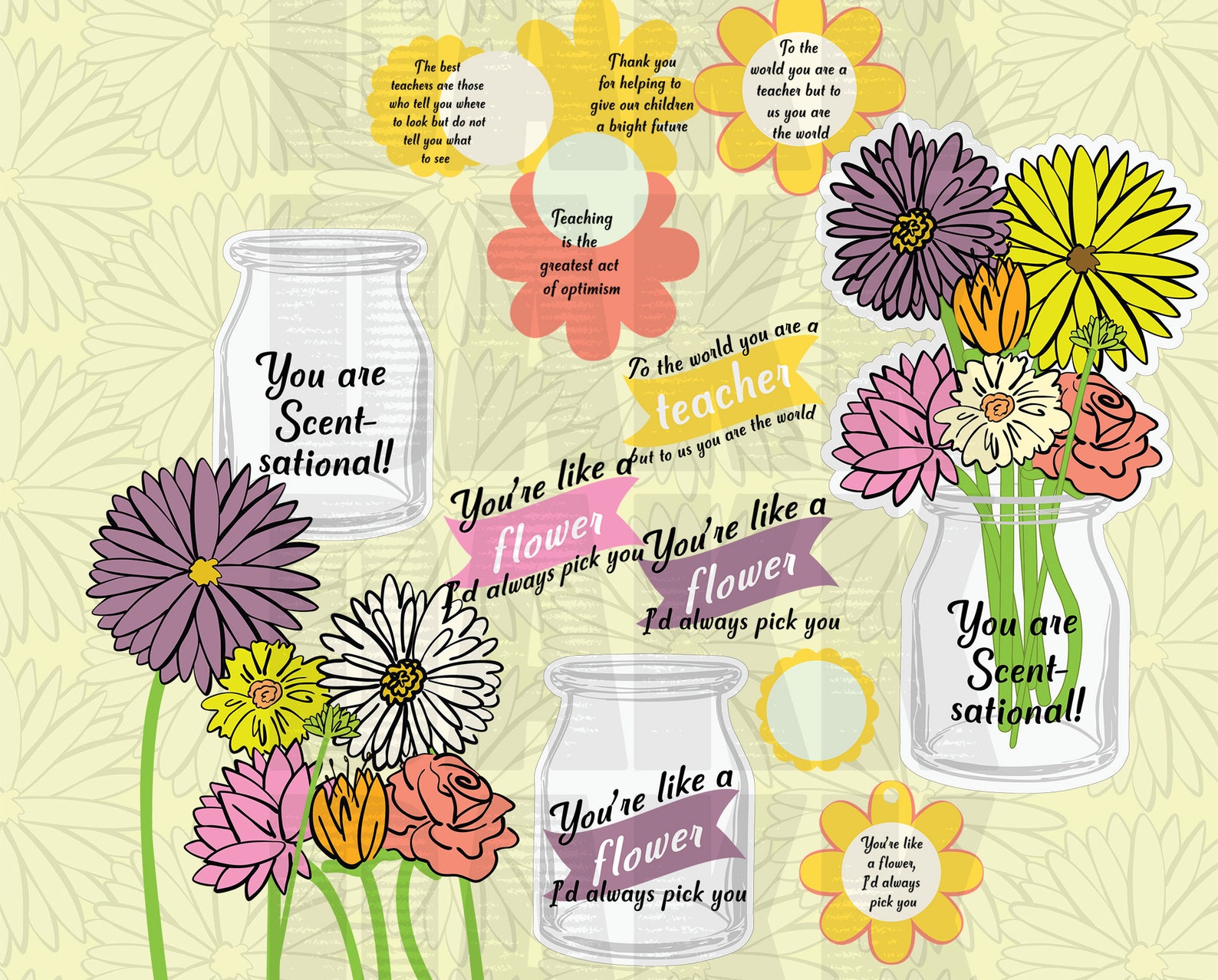 Teacher Appreciation Day Flower Theme PNG and SVG Kit + BONUS File - Etsy