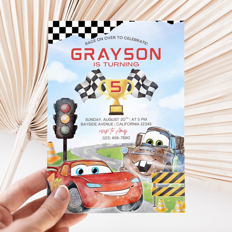 Cars Mcqueen Boy Birthday Invitation Template, Racing Car Birthday ...