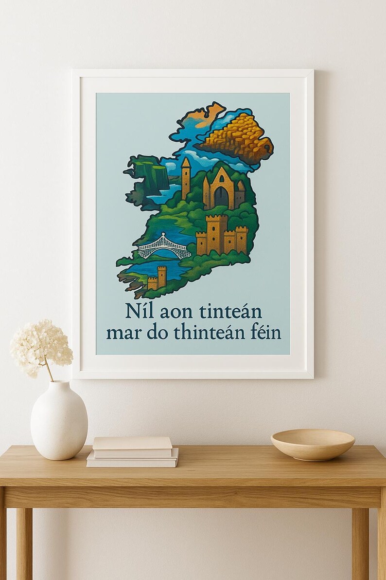Ireland Map Art Print – Irish Attractions Illustration - Etsy