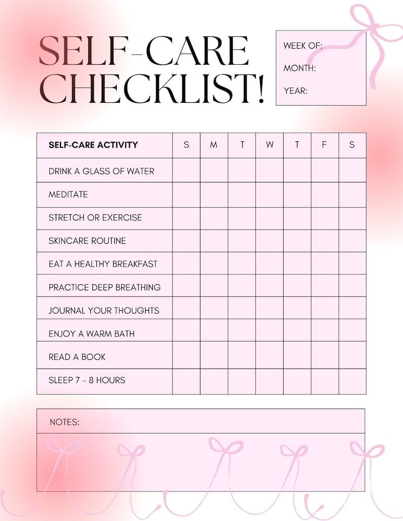 Self-care Checklist | Printable Mental Wellness Tracker | Daily Self ...