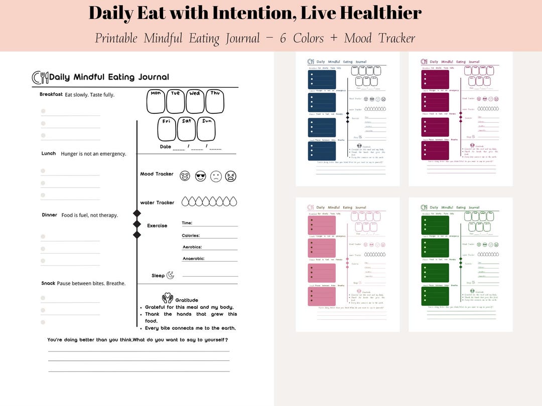 Mindful Eating Journal Printable - Daily Food Mood - Weight Loss ...