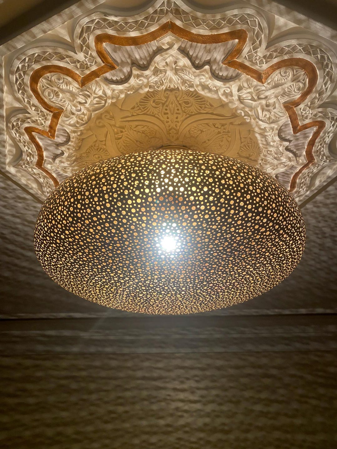 Moroccan Brass Flush Mount Ceiling Light – Handmade Perforated Lamp ...