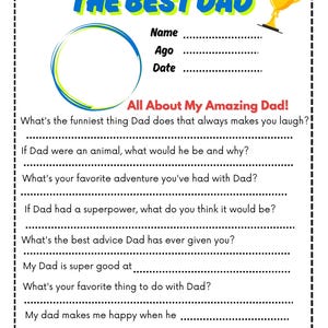 Father's Day Questionnaire "all About My Dad"- Instant Download PDF ...