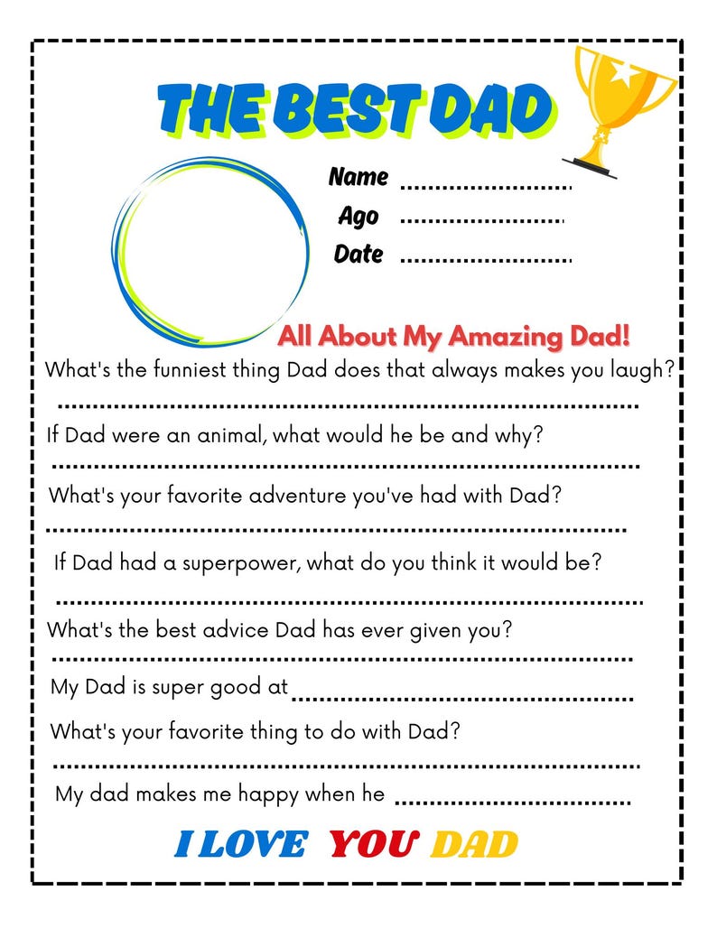 Father's Day Questionnaire "all About My Dad"- Instant Download PDF ...