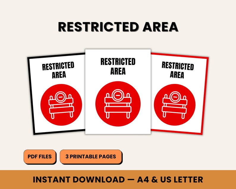 3x Restricted Area Sign Printable PDF – Danger, No Entry, Do Not Enter ...