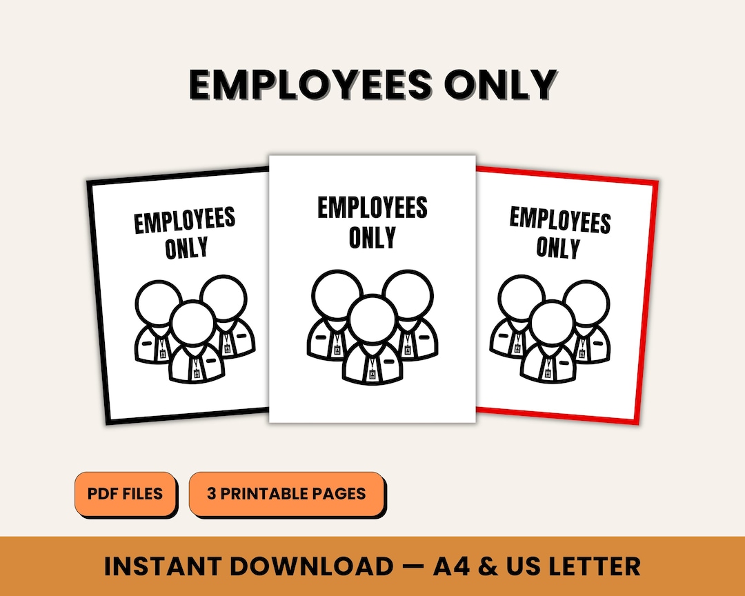 3x Employees Only Sign Printable PDF – Staff Only Office Door Sign ...