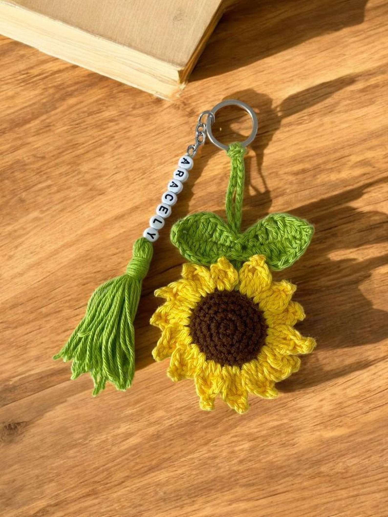 Personalized Sunflower Keychain – Handmade Crochet Flower Keyring With ...