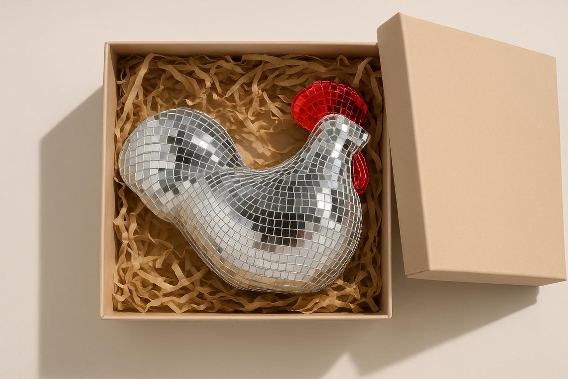 Disco Chicken Figurine: Real Glass Mirror Tile, 70s Retro Decor - Etsy