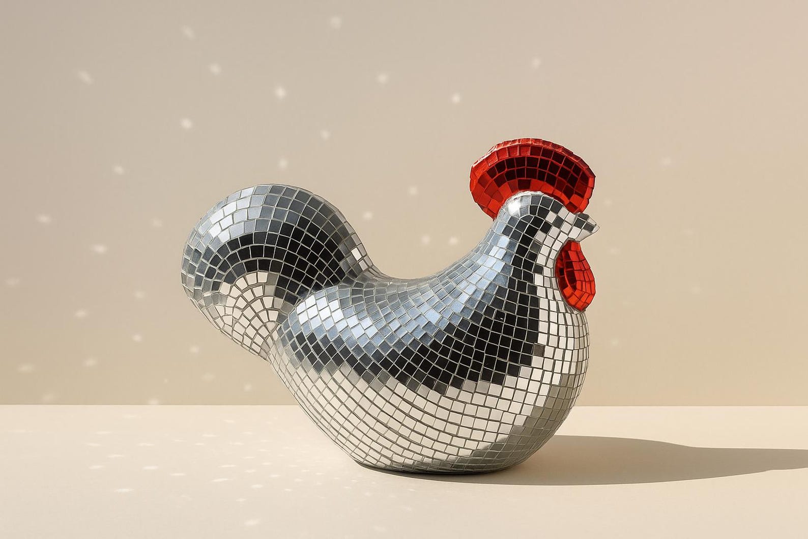 Disco Chicken Figurine: Real Glass Mirror Tile, 70s Retro Decor - Etsy