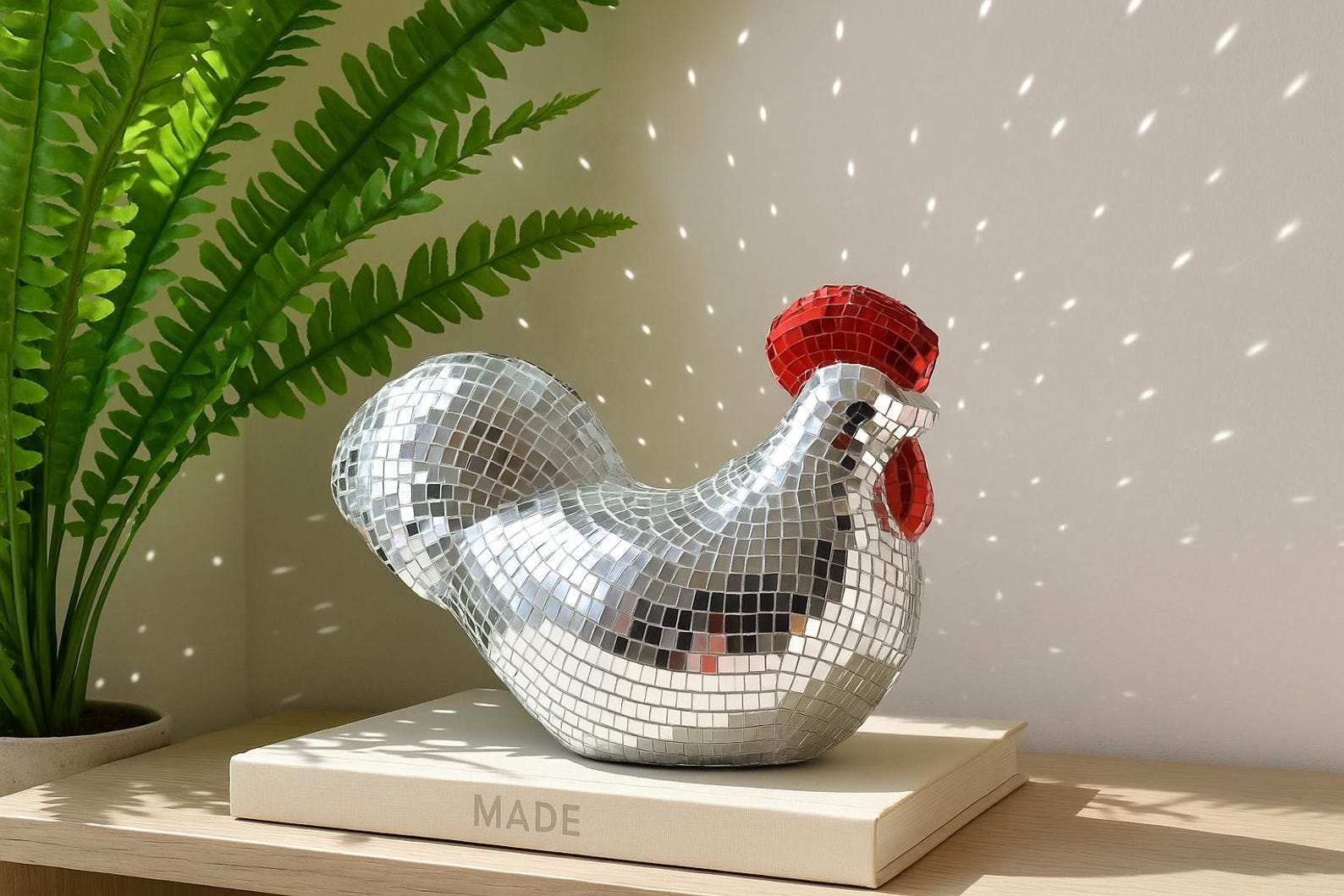 Disco Chicken Figurine: Real Glass Mirror Tile, 70s Retro Decor - Etsy