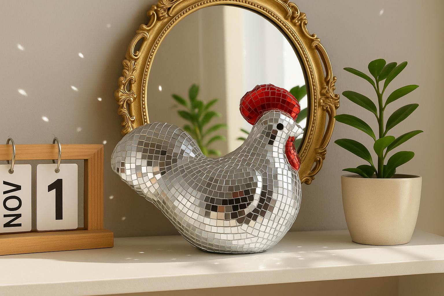 Disco Chicken Figurine: Real Glass Mirror Tile, 70s Retro Decor - Etsy