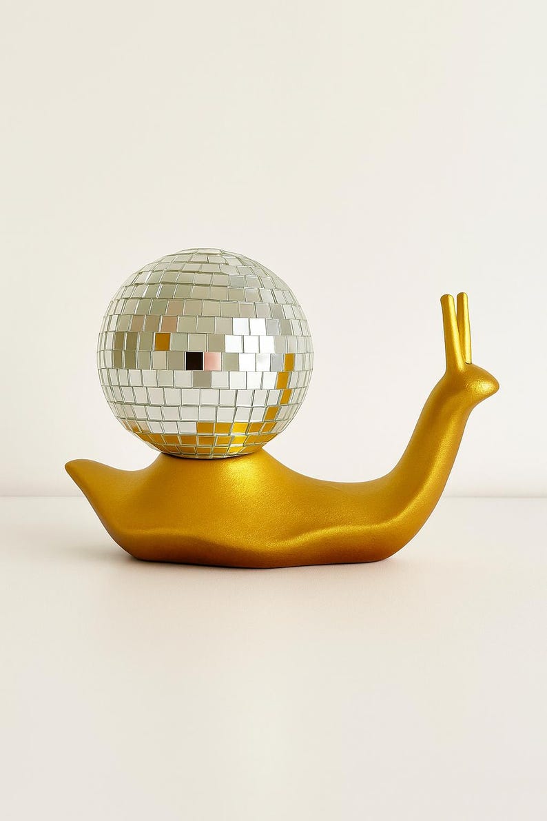Disco Ball Snail Decor: 70s Retro Glass Mirror Tile Figurine - Etsy