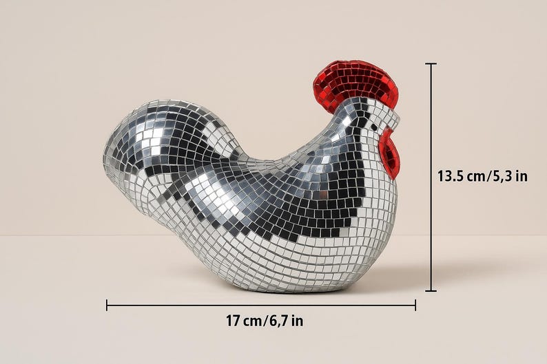 Disco Chicken Figurine: Real Glass Mirror Tile, 70s Retro Decor - Etsy