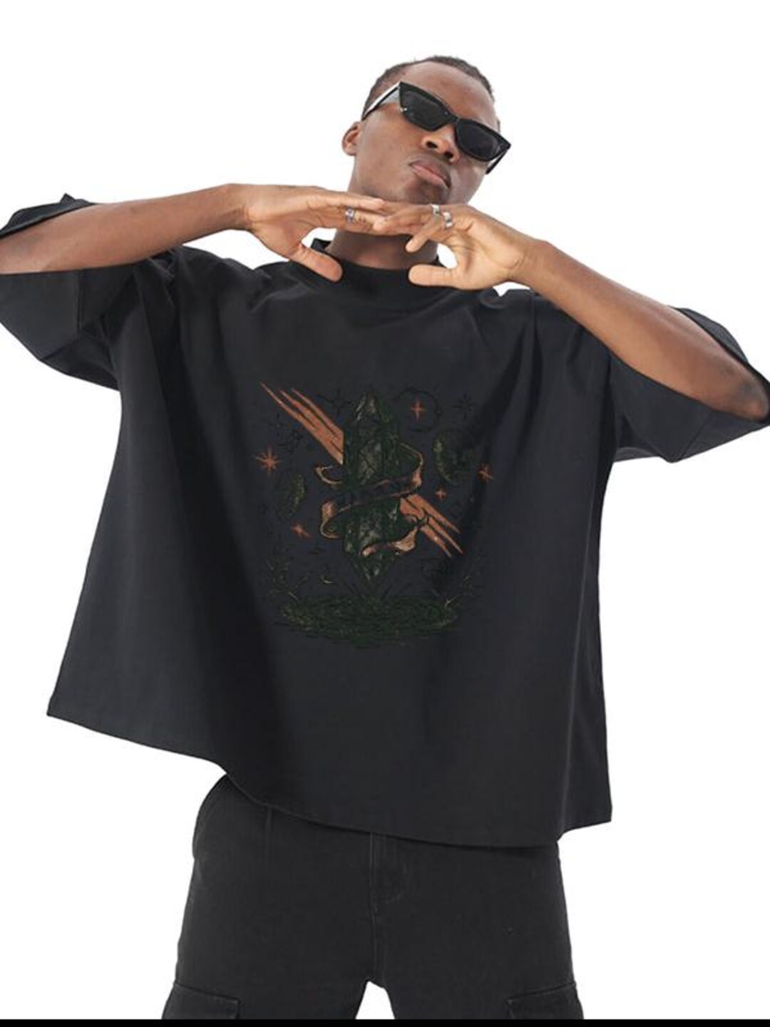 Vintage Washed Oversized Gothic T Shirt With Crystal and Mask Graphic ...