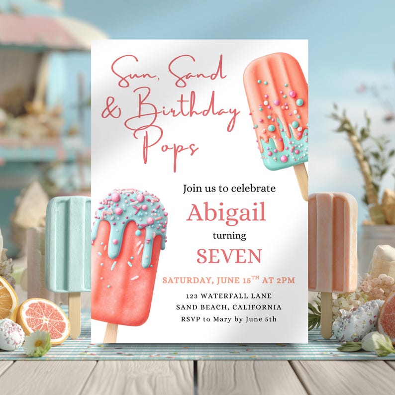 Summer Birthday Invitation | Popsicle Party Invite | Editable Canva ...