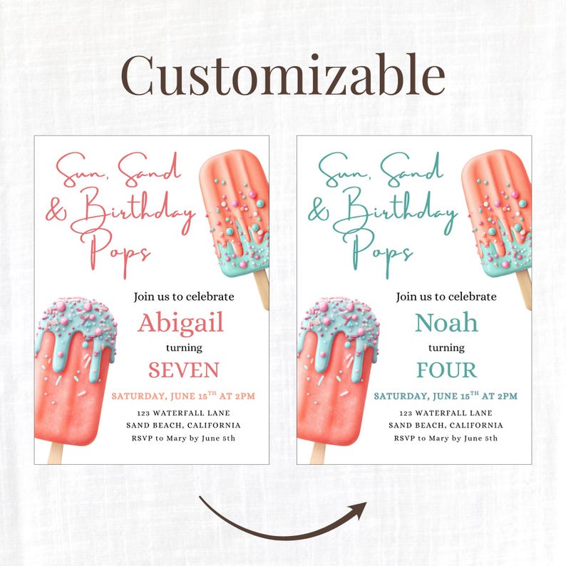 Summer Birthday Invitation | Popsicle Party Invite | Editable Canva ...