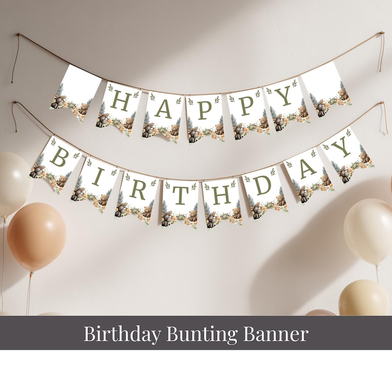 Woodland Birthday Party Decor Bundle | Forest Animals, Editable Canva ...