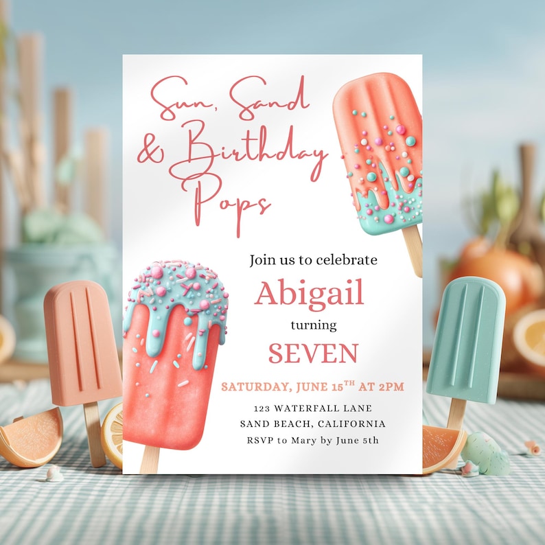 Summer Birthday Invitation | Popsicle Party Invite | Editable Canva ...