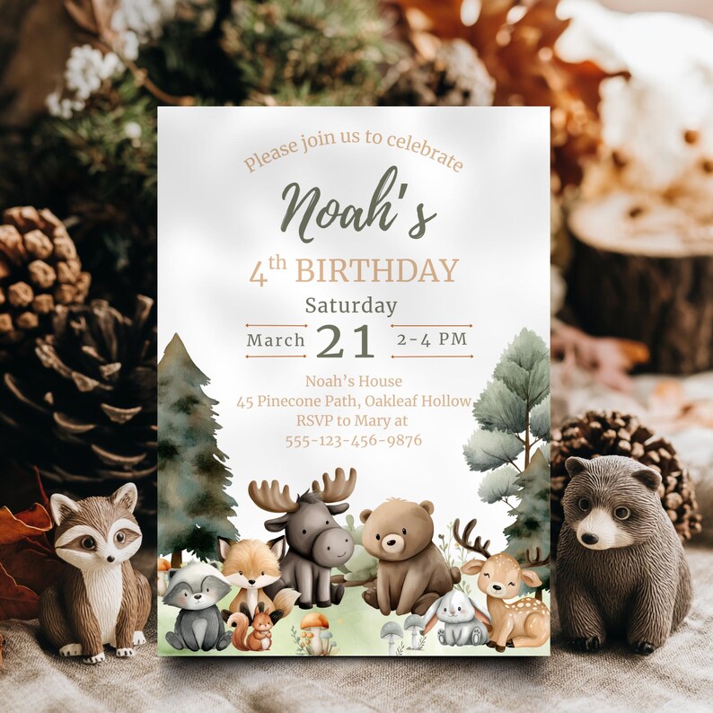 Woodland Birthday Party Decor Bundle | Forest Animals, Editable Canva ...