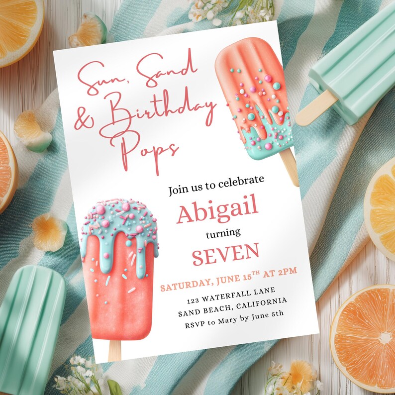 Summer Birthday Invitation | Popsicle Party Invite | Editable Canva ...
