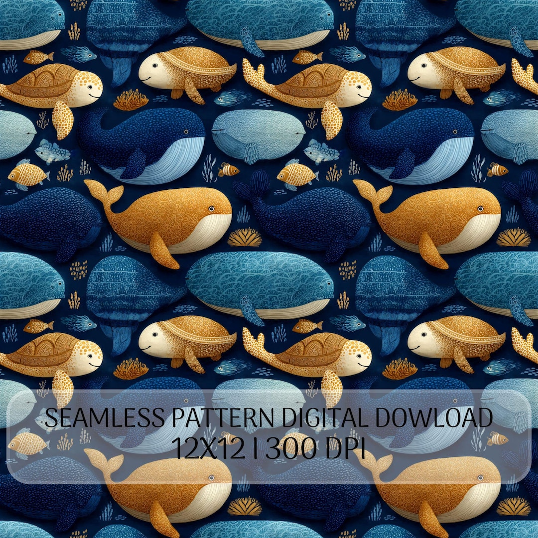 Cute Sea Animals Seamless Pattern JPG Ocean Whale Turtle - Etsy