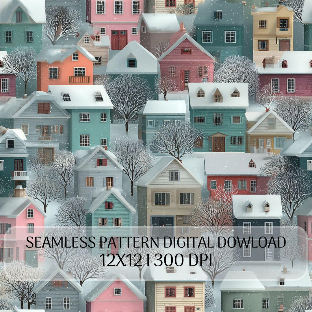 Winter Village Seamless Pattern JPG, Snowy Houses Digital Paper ...