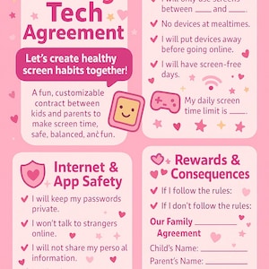 Printable Family Tech Agreement for Kids | Editable Screen Time Rules ...
