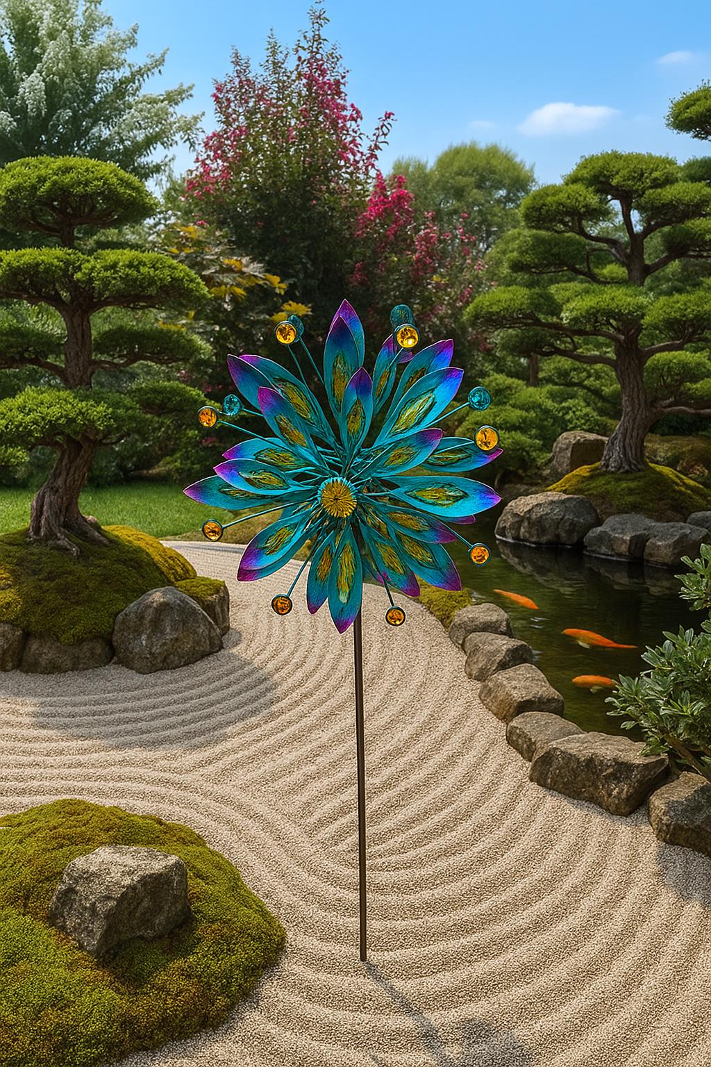 61 Inch Metal Wind Spinner: Kinetic Garden Sculpture With Yellow Gems ...