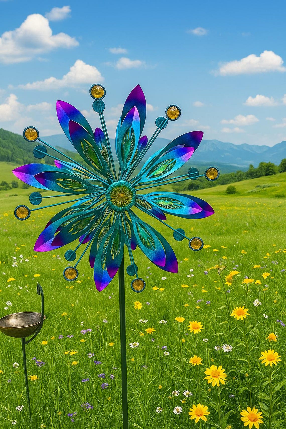 61 Inch Metal Wind Spinner: Kinetic Garden Sculpture With Yellow Gems ...