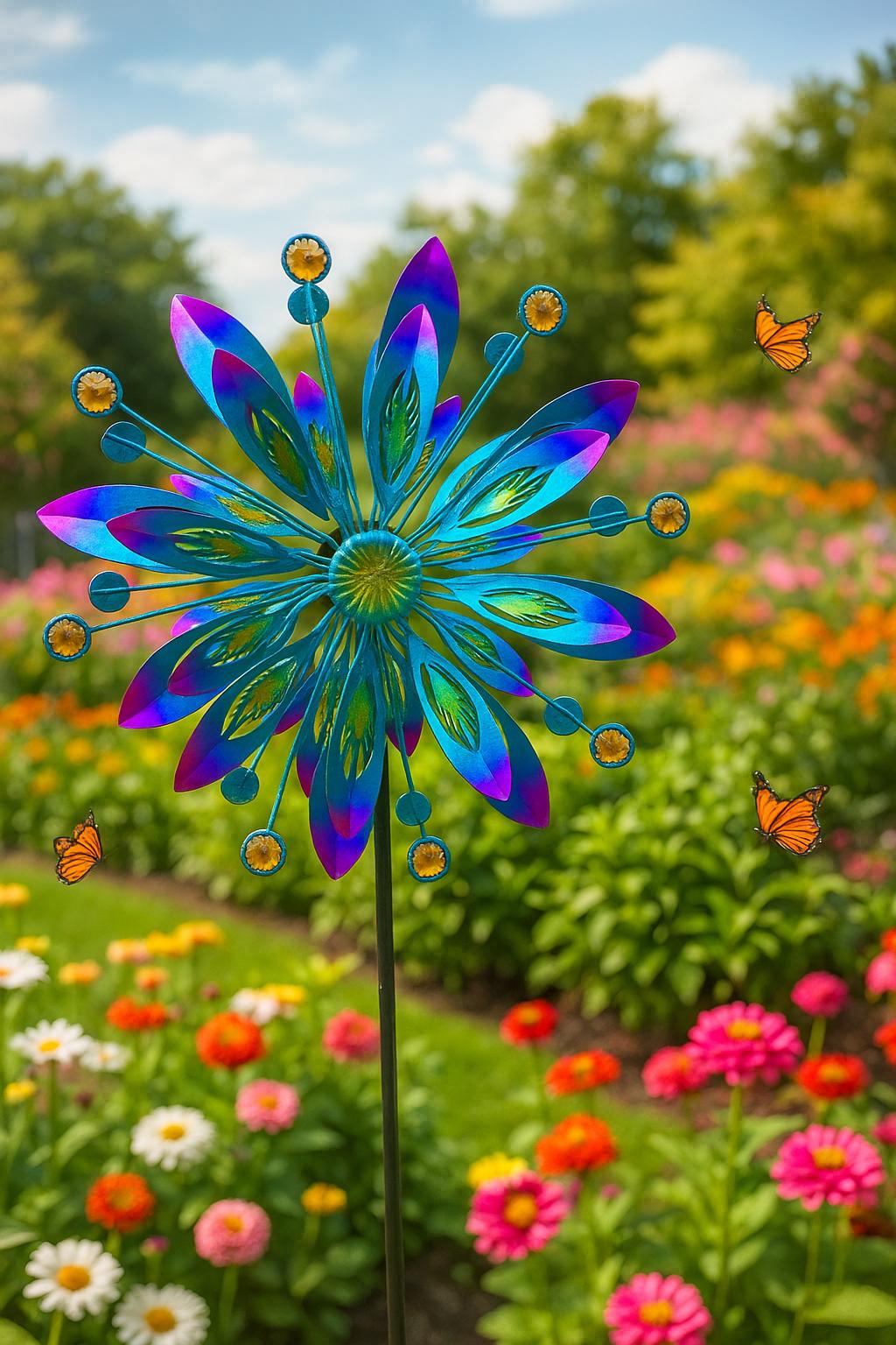 61 Inch Metal Wind Spinner: Kinetic Garden Sculpture With Yellow Gems ...