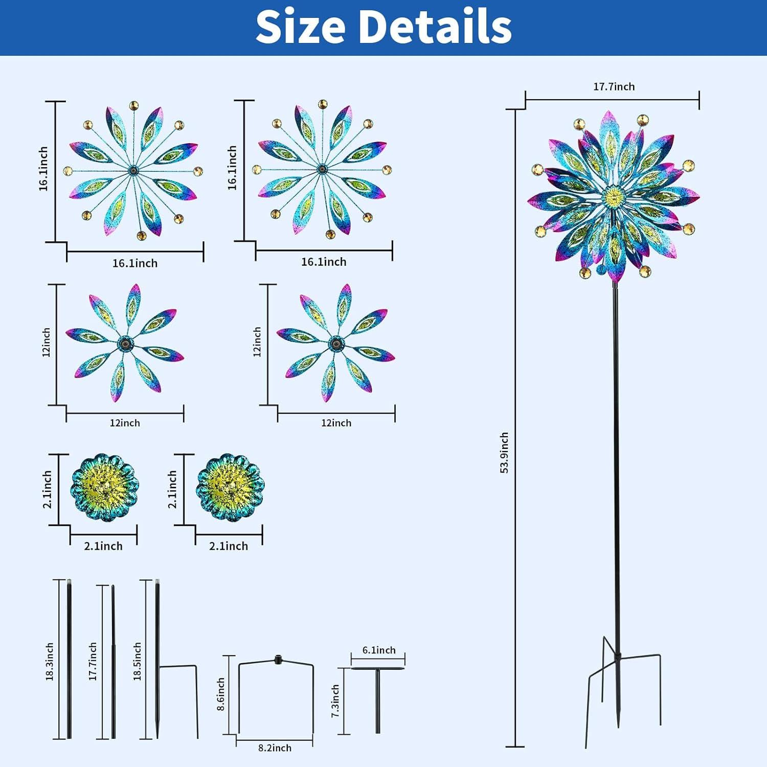 61 Inch Metal Wind Spinner: Kinetic Garden Sculpture With Yellow Gems ...