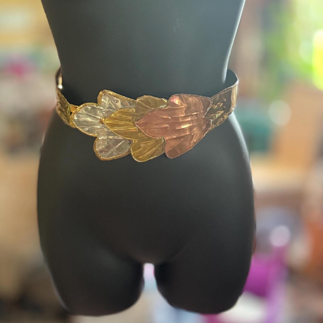 Vintage 80s Brass Leaf Corset Belt - Tricolor Wide Metal - Etsy