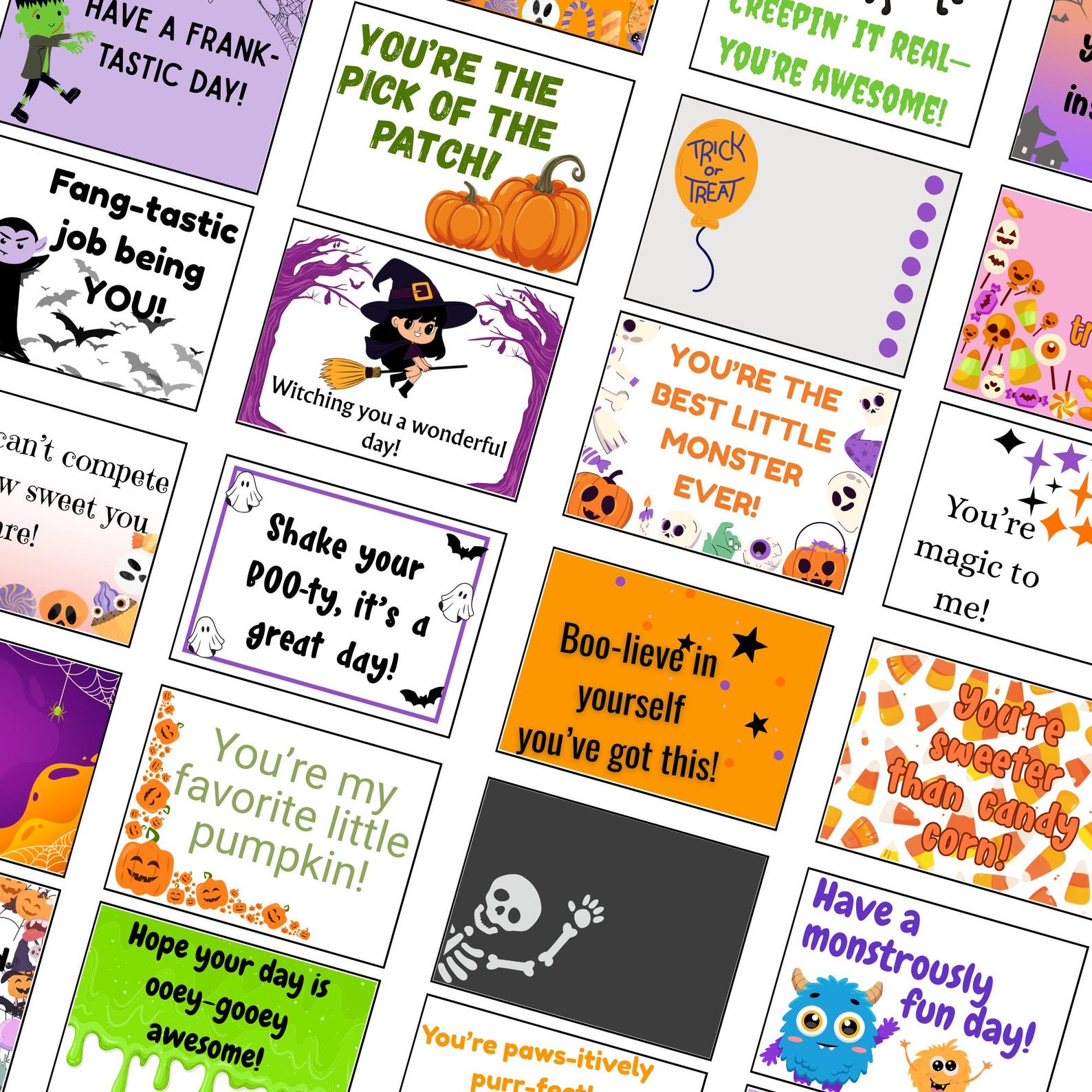 Halloween Lunch Box Notes Printable: 24 Spooky Kids Cards PDF Download ...