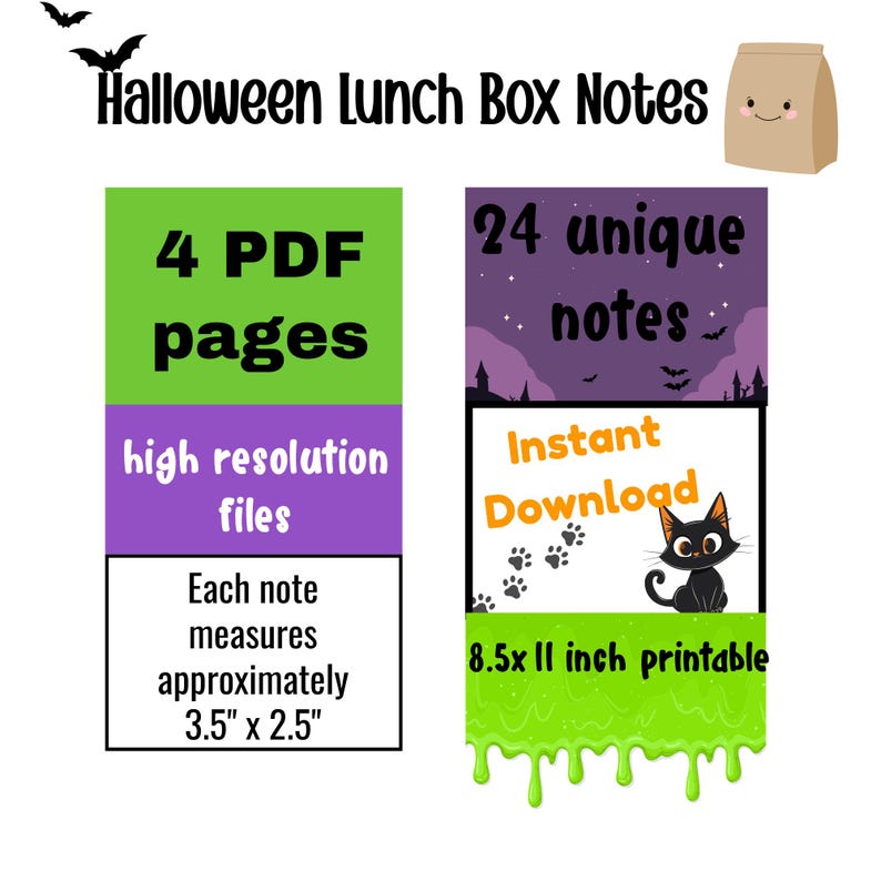 Halloween Lunch Box Notes Printable: 24 Spooky Kids Cards PDF Download ...