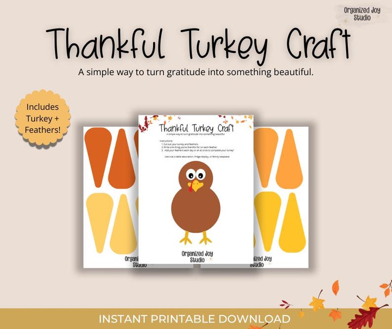 Thankful Turkey Craft Printable: Thanksgiving Gratitude Activity (PDF ...