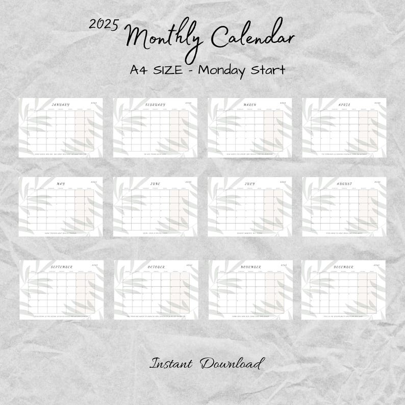 2025 Monthly Calendar Printable PDF | A4 US Letter iPad Planner ...
