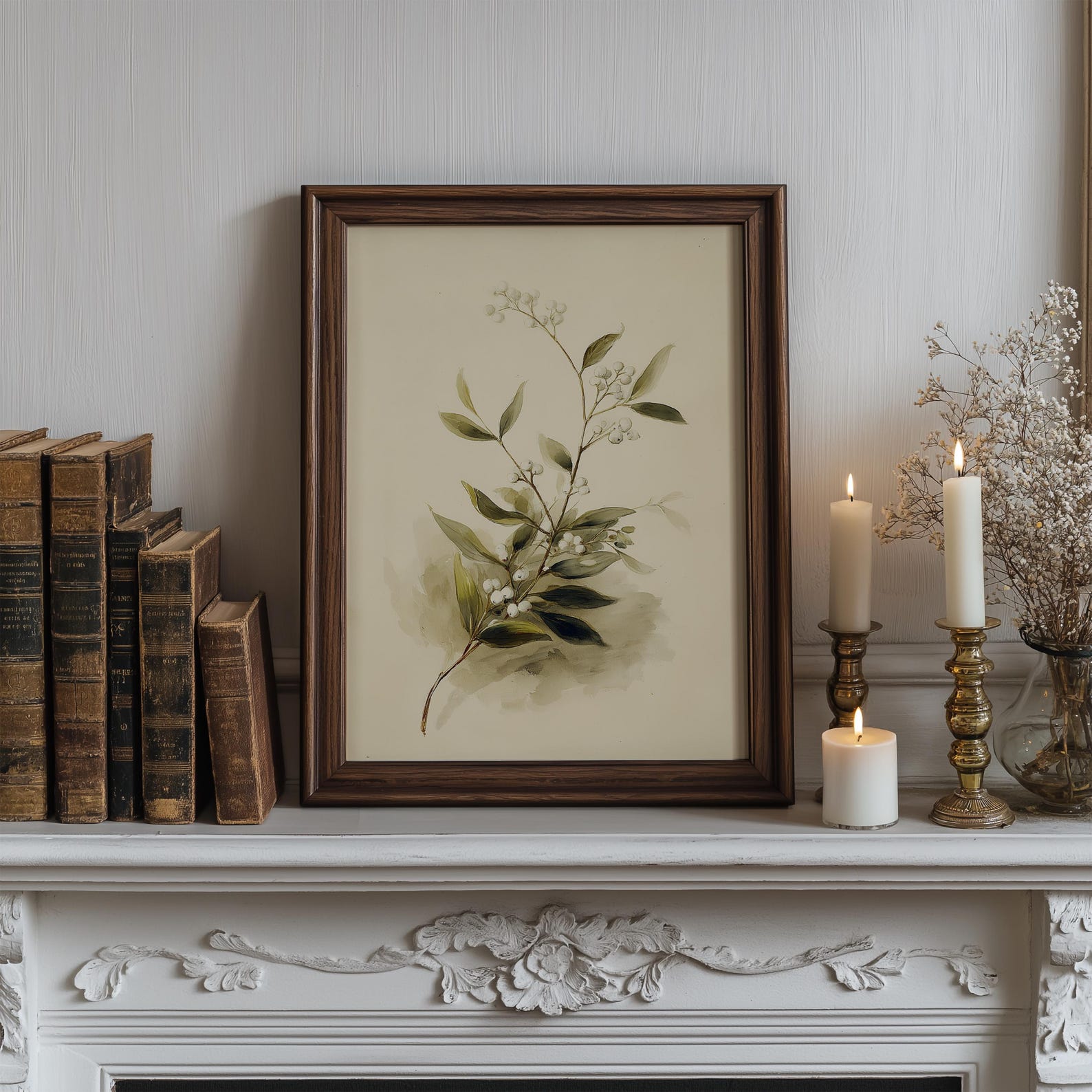 Delicate Mistletoe Art Print: Vintage Christmas Holiday Botanical Wall ...