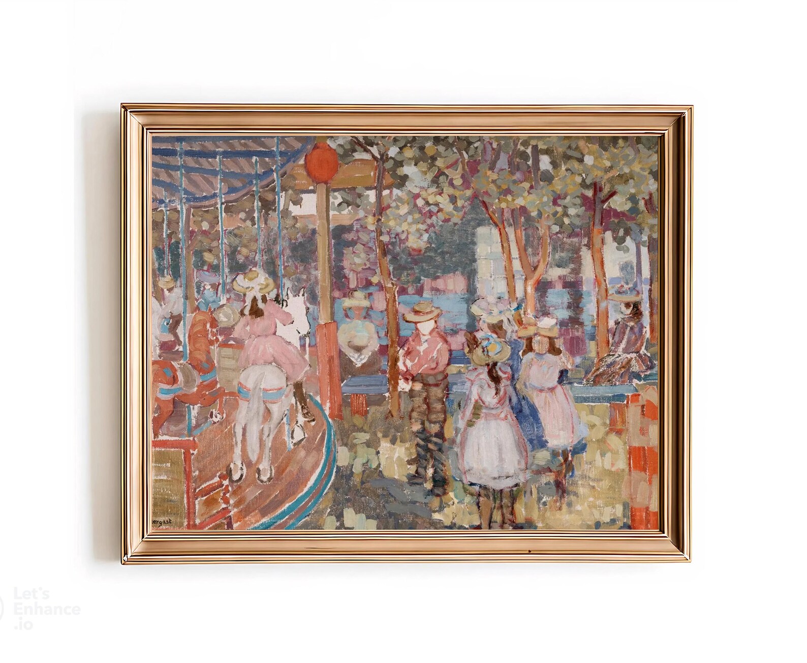 Vintage Carousel Painting Print: Impressionist Fairground Art (digital ...