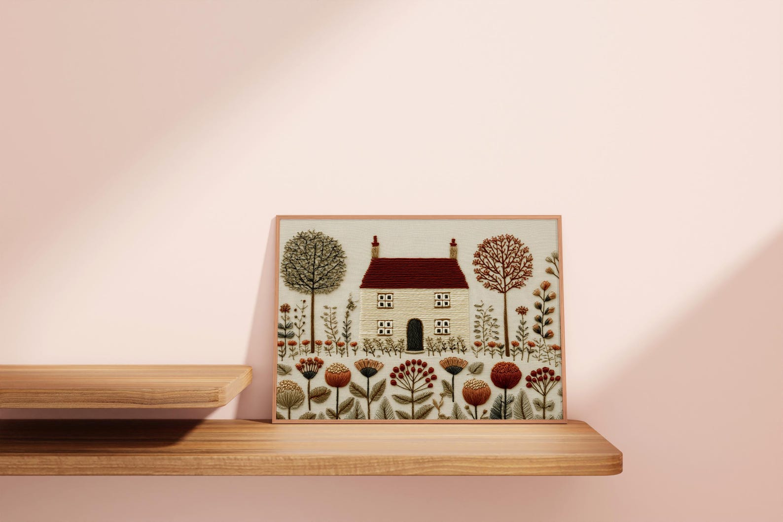Autumn Cottage Embroidery Art Print: Cozy Fall Decor (digital Download ...
