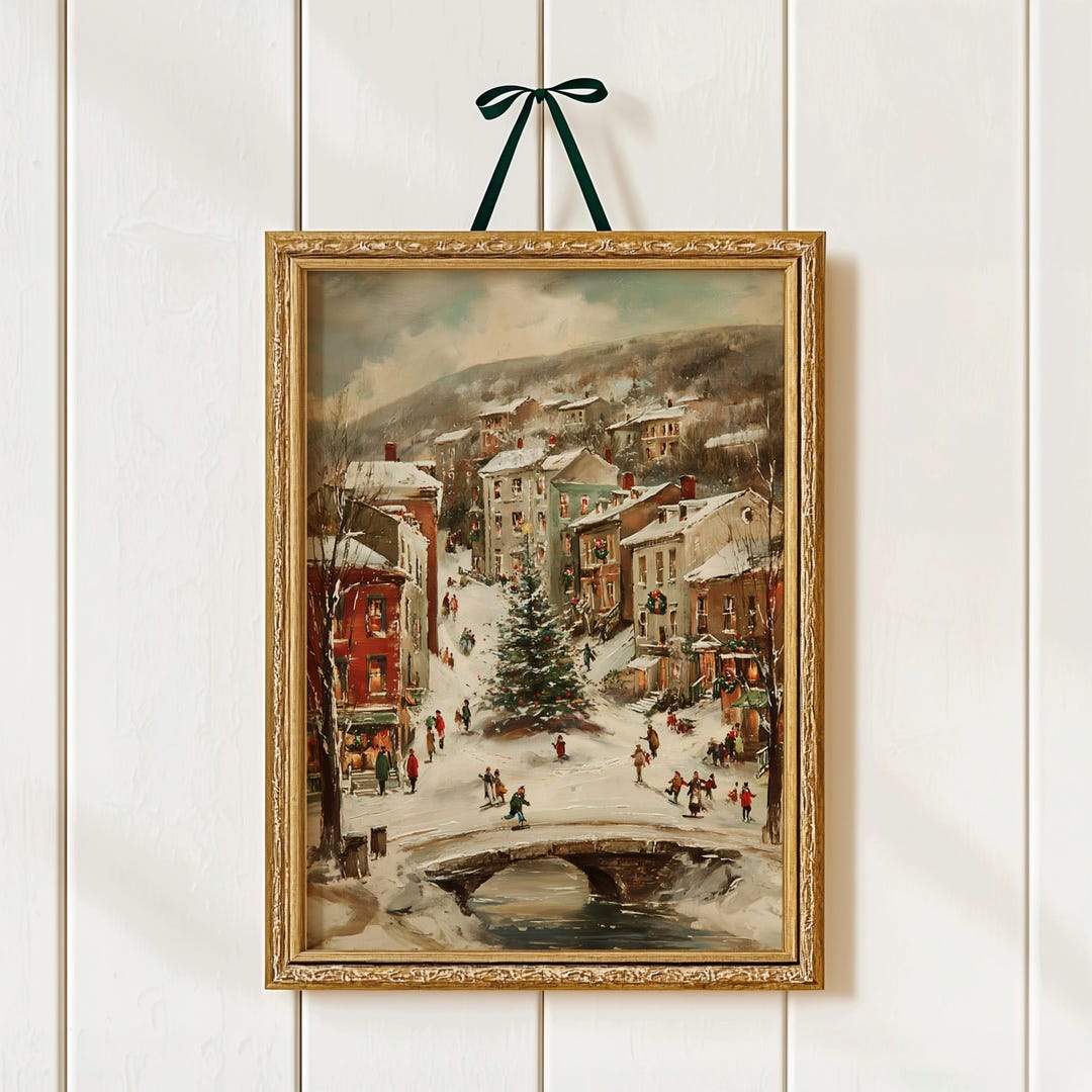 Nostalgic Christmas Village Art Print: Classic Winter Town Painting ...