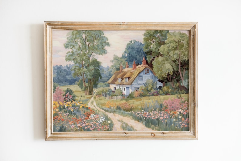 English Cottage Embroidery Art Print: Vintage Countryside Wildflower ...