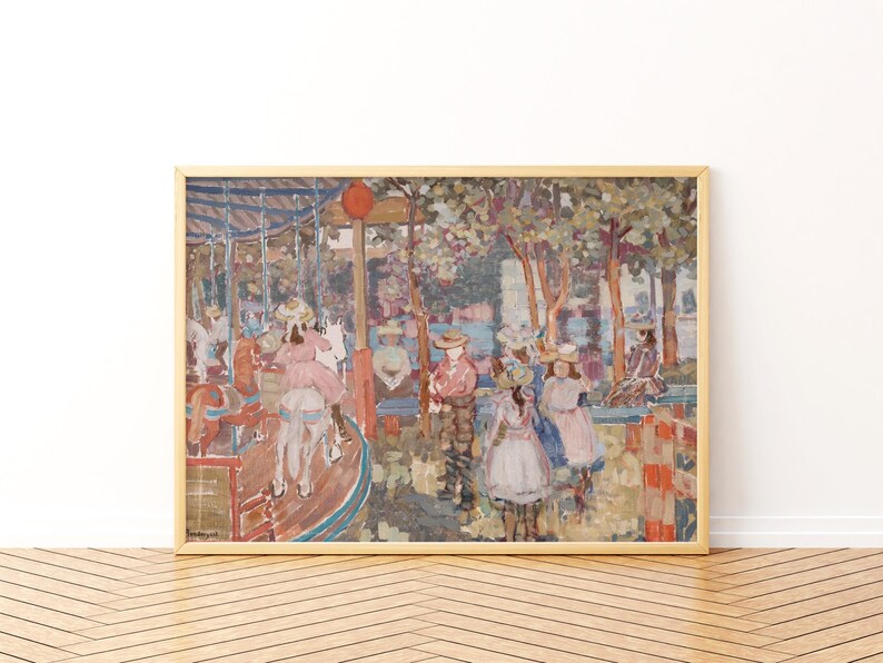 Vintage Carousel Painting Print: Impressionist Fairground Art (digital ...